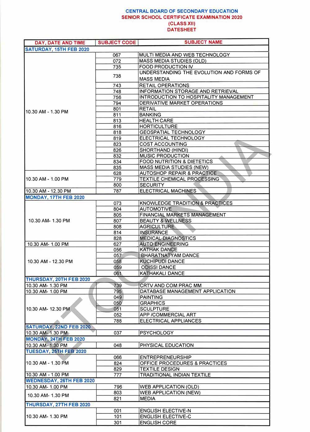 Cbse Date Sheet 2023 Cbse Date Sheet 2023
