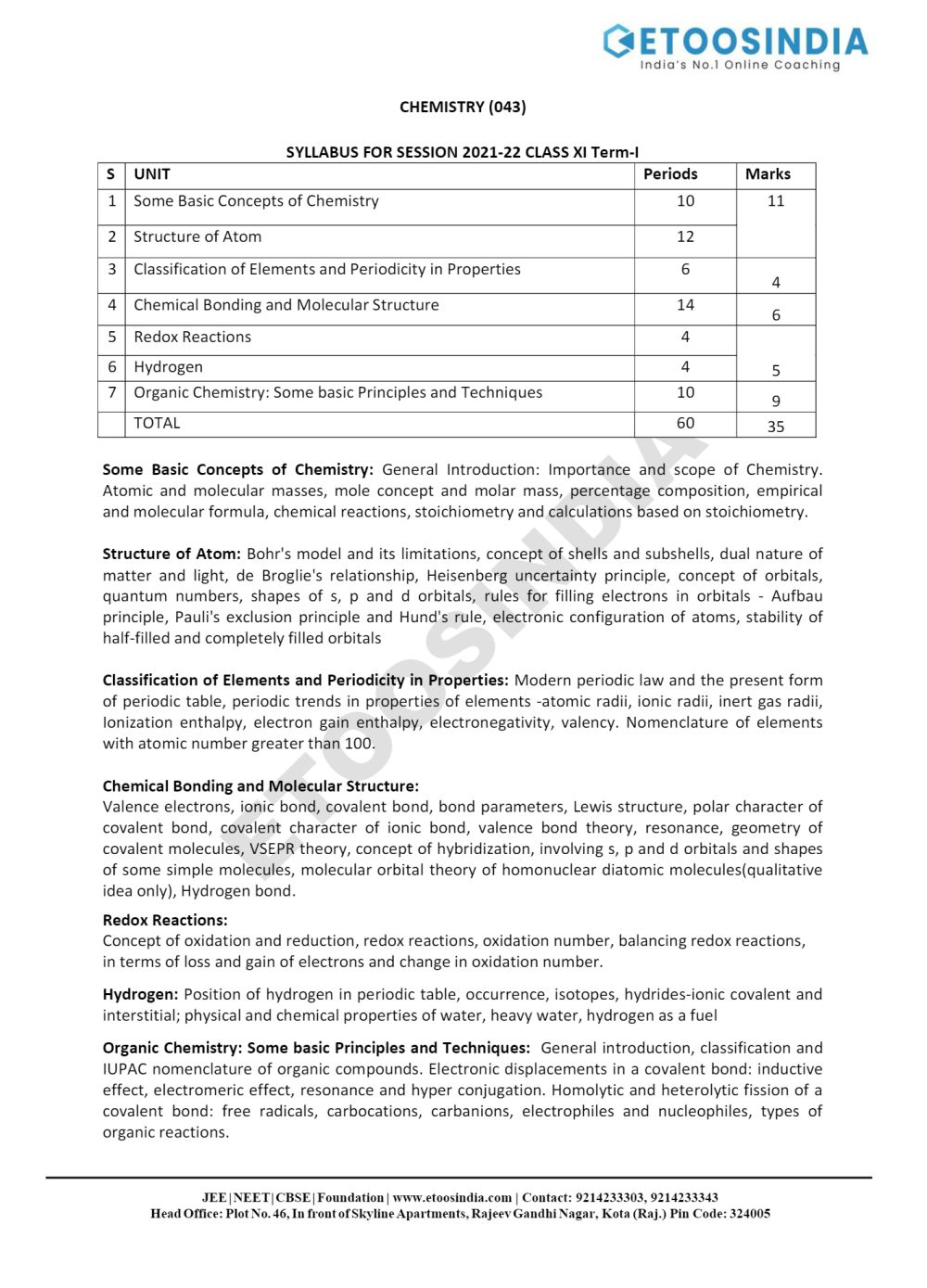 CBSE Class 11 Chemistry Syllabus Pdf Download 2023 EtoosIndia CBSE Class 11 Chemistry Syllabus Pdf Download 2023 EtoosIndia